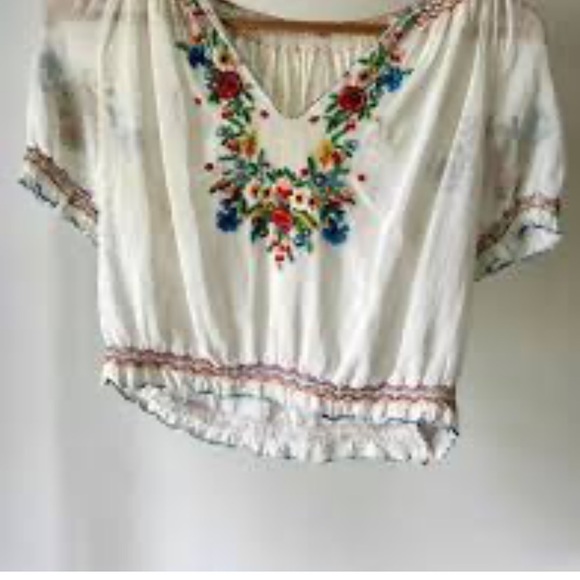 Joy Joy | Tops | Joy Joy Floral Embroidered White Crop Top | Poshmark